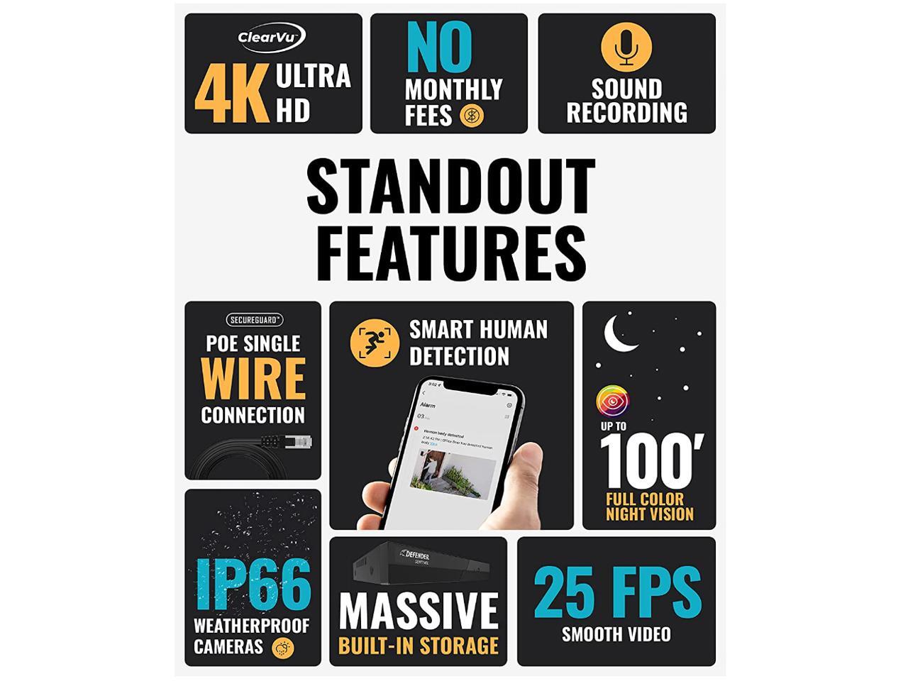 Defender Sentinel 4K Ultra HD POE Wired NVR Security System with 8 ...