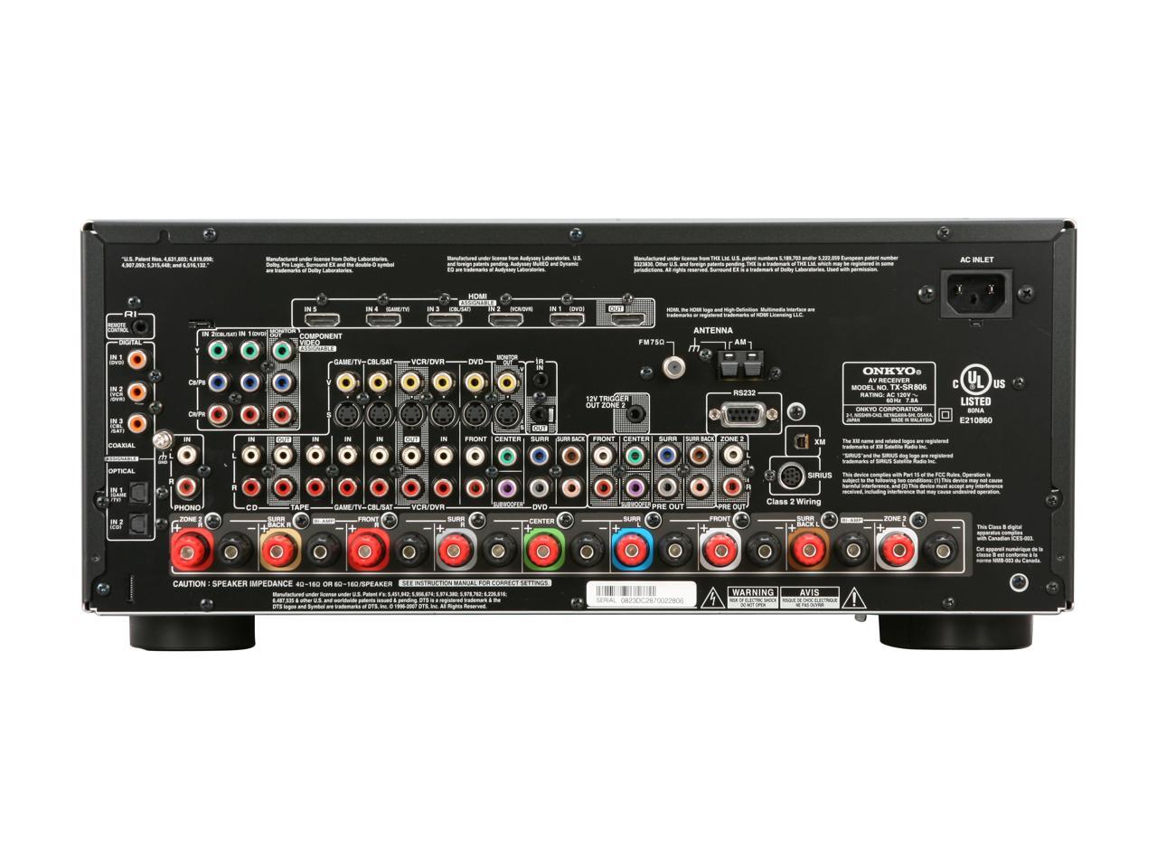 ONKYO TXSR806 7.1-Channel THX Ultra 2 Plus Certified Black Home Theater ...