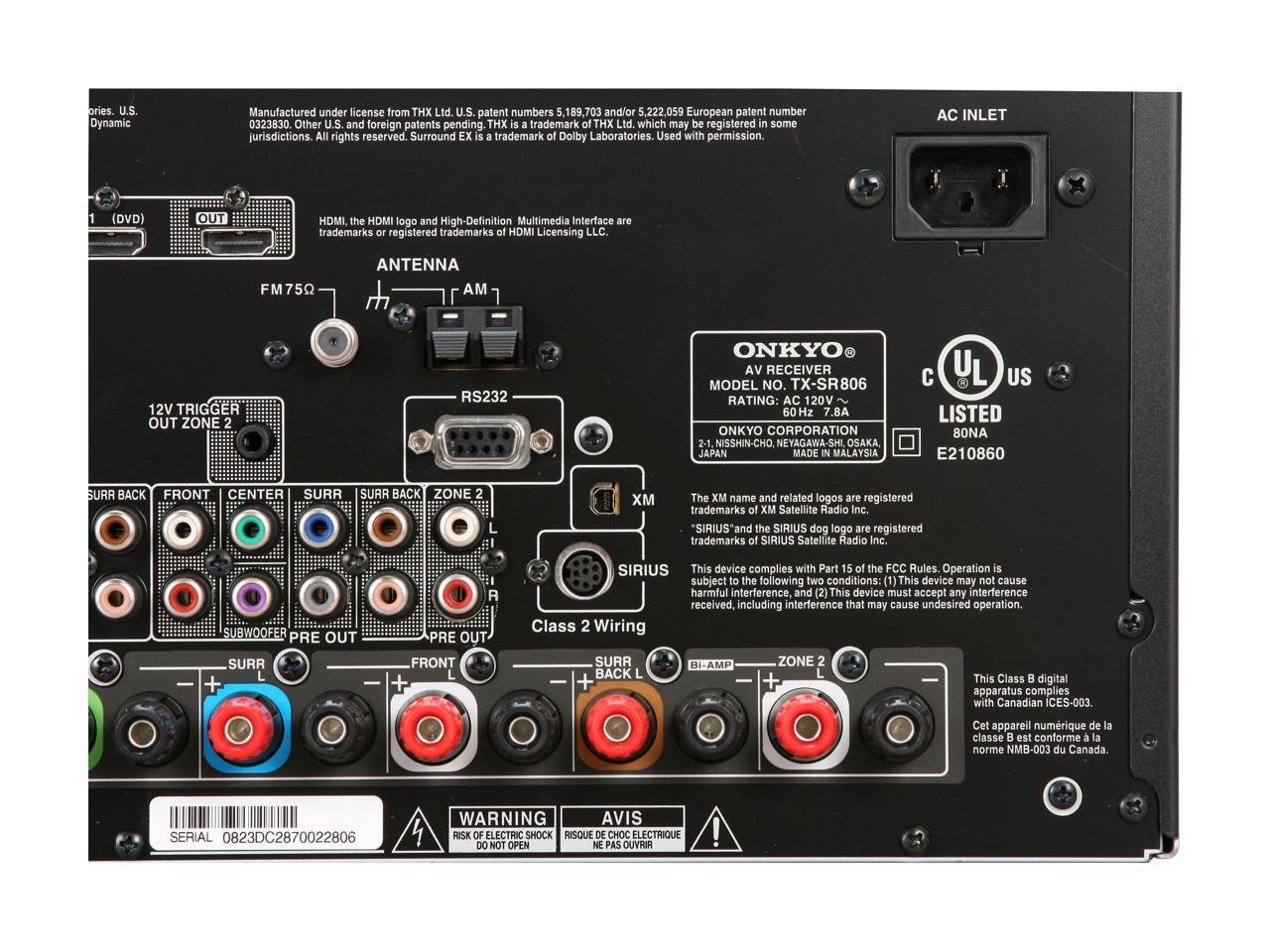 ONKYO TXSR806 7.1-Channel THX Ultra 2 Plus Certified Black Home Theater Receiver - Newegg.com