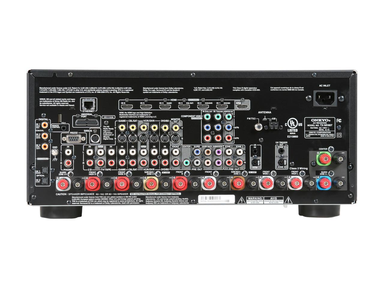 ONKYO TX-NR807 7.2-Channel Black Home Theater Receiver - Newegg.com