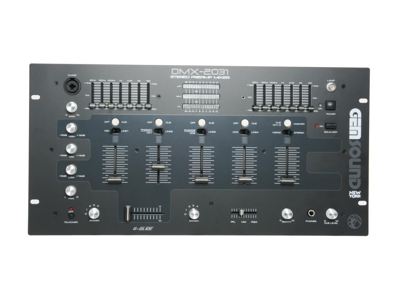 GEM SOUND DMX-2031 4-Channel Rackmount Mixer with Graphic Equalizer ...