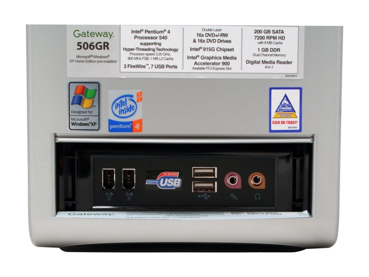 Gateway Desktop PC 506GR 3.2GHz 1GB DDR 200GB HDD Windows XP Home ...