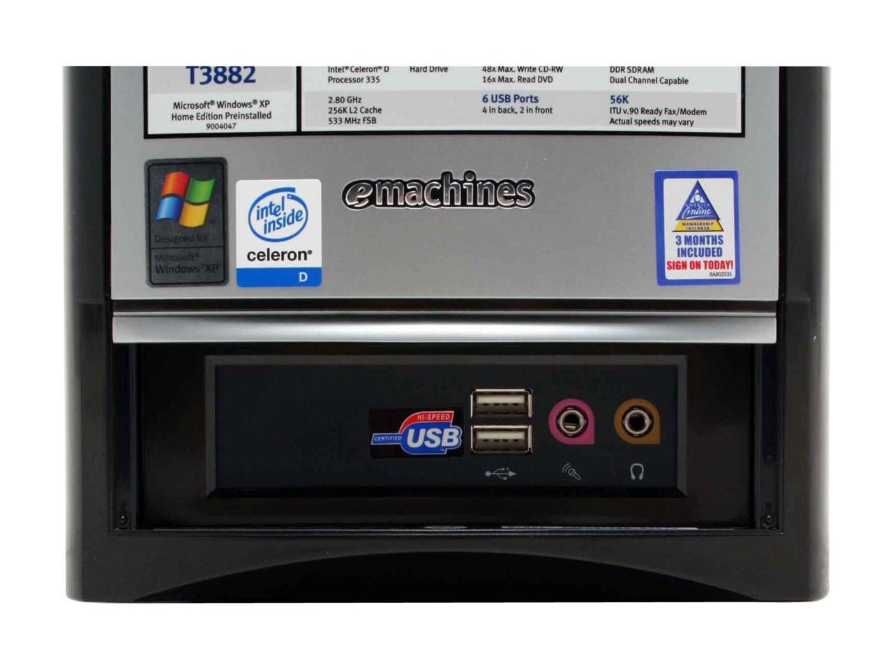 eMachines Desktop PC T3882 2.80GHz 256MB DDR 80GB HDD Windows XP Home ...