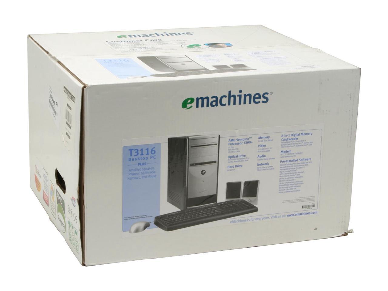 eMachines Desktop PC T3116 3300+ 512MB DDR 80GB HDD Windows XP Home ...