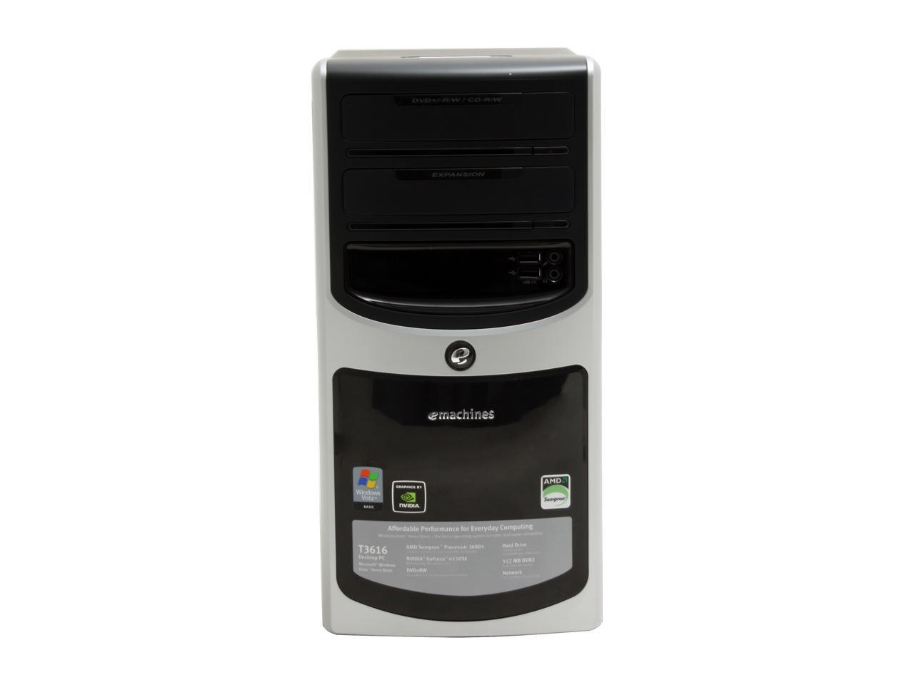 Refurbished: eMachines Desktop PC T3616 - RA 3600+ 512MB DDR2 120GB HDD ...
