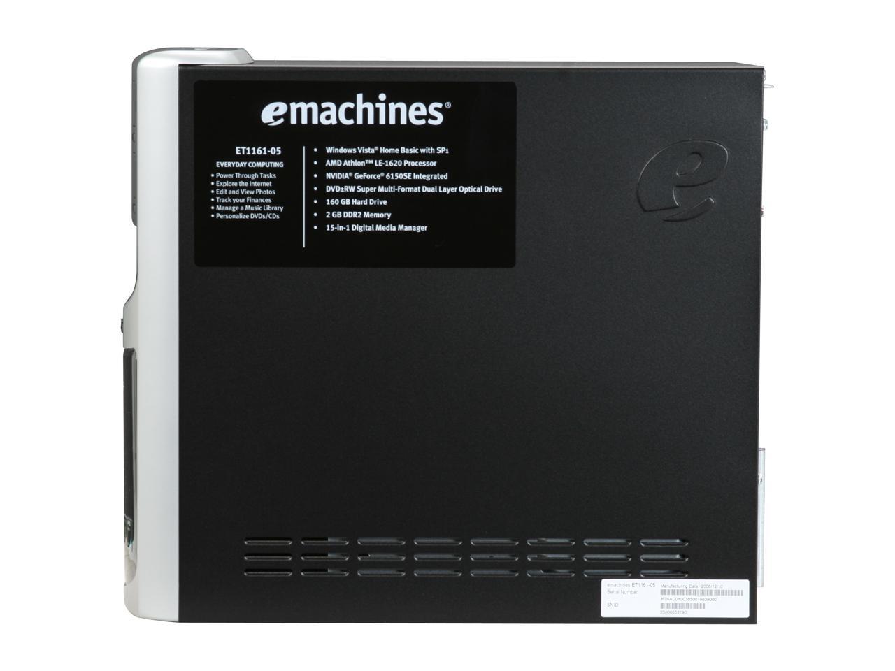 eMachines Desktop PC ET1161-05 AMD Athlon 64 LE-1620 2GB DDR2 160GB HDD ...