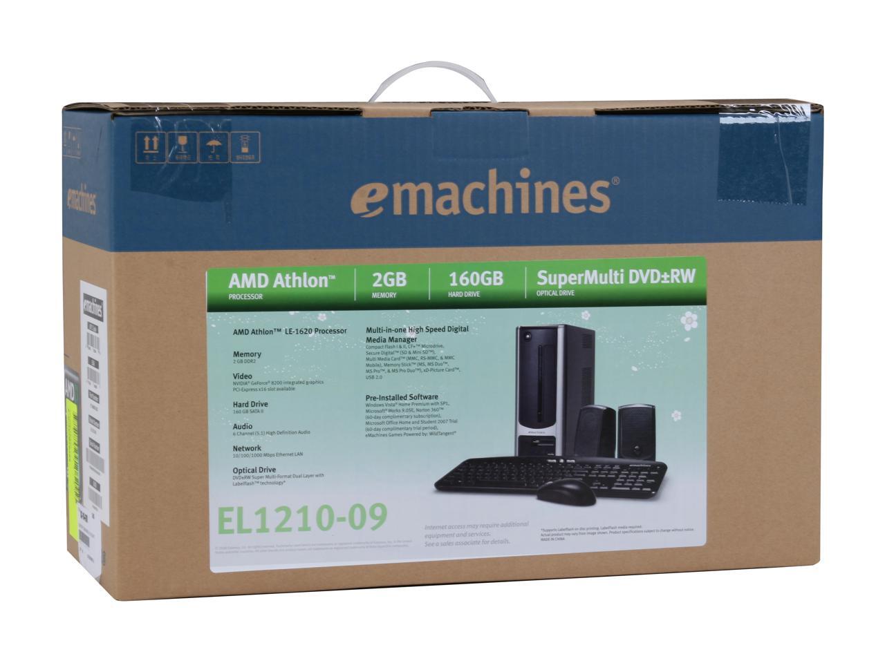 eMachines Desktop PC EL1210-09 AMD Athlon 64 LE-1620 2GB DDR2 160GB HDD ...