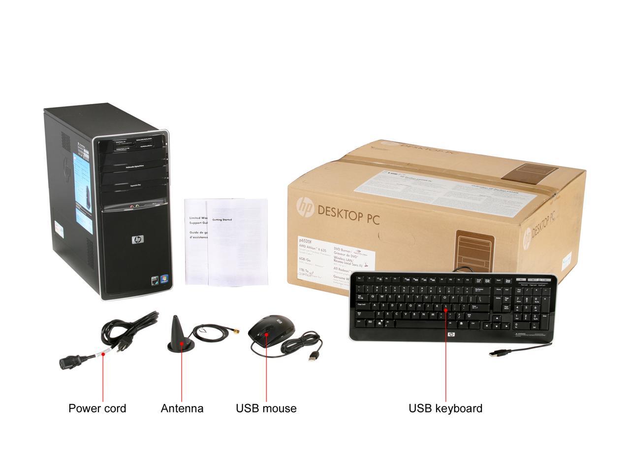 HP Desktop PC Pavilion P6520F AMD Athlon II X4 635 6GB DDR3 1TB HDD ...