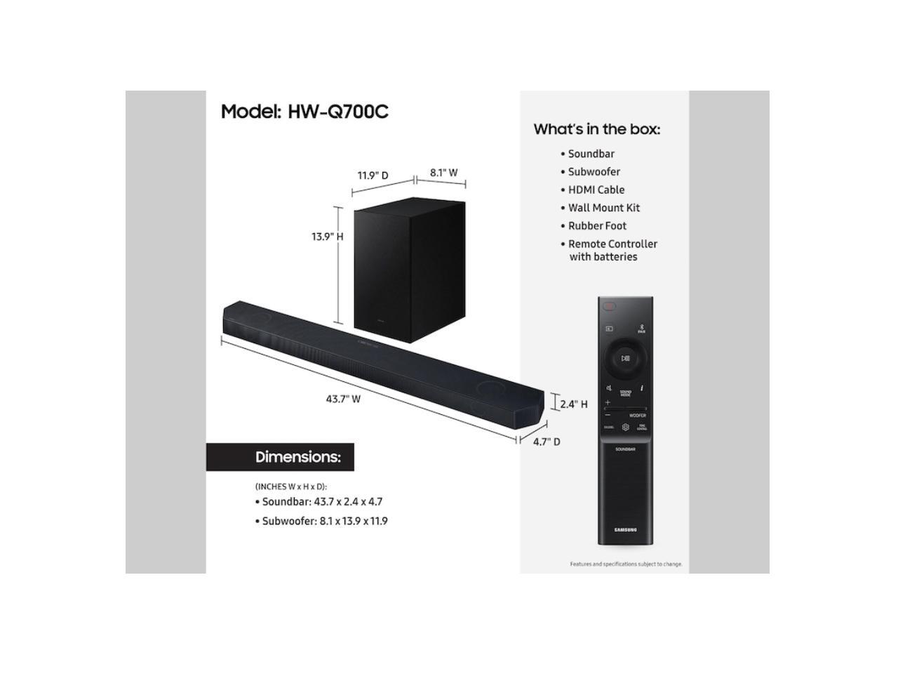 Samsung Q-series 3.1.2 ch. Wireless Dolby ATMOS Soundbar w/ Q-Symphony / HW-Q700C (2023 ...