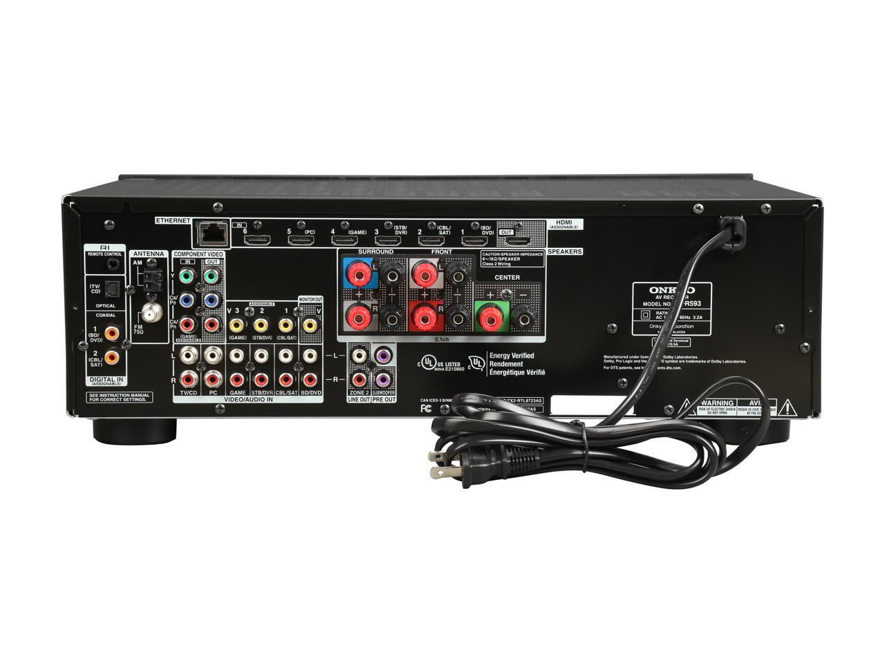 Onkyo HT-R593 5.2-channel home theater receiver with Wi-Fi and ...