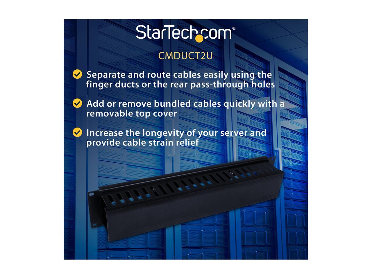 StarTech.com 2U Horizontal Finger Duct Rack Cable Management Panel with ...