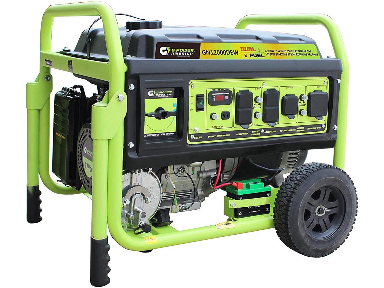 Green-Power America GN12000DEW 12000-Watt Dual Fuel Gas/Propane Powered ...