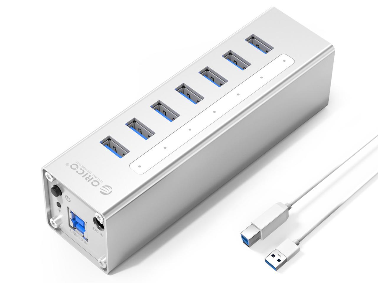 ORICO Aluminum 7 Ports USB 3.0 HUB with 3.3Ft. USB 3.0 Date Cable and 12V/2.5A Power Supply for ...