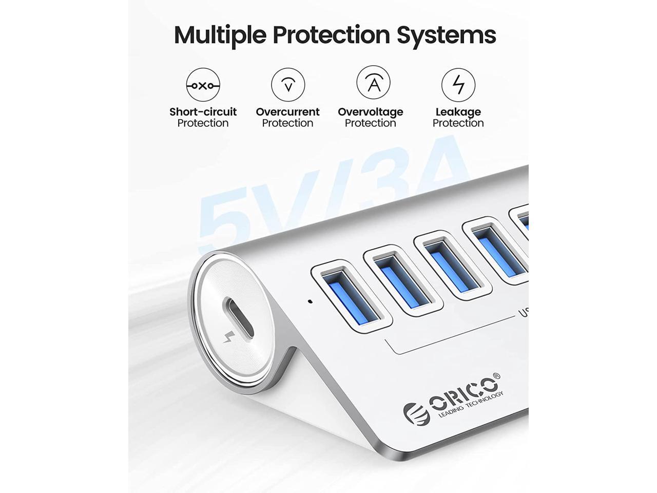 ORICO USB Hub 3.0 Powered 7 Ports Aluminum USB Hub Splitter [5Gbps ...