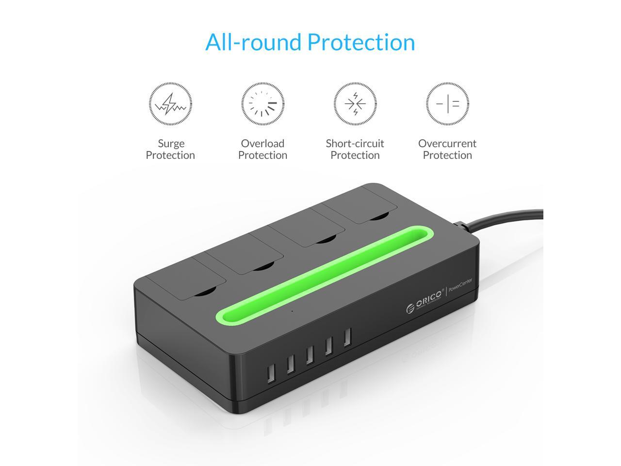 ORICO 4-Outlet Power Strip Surge Protector with 5 USB Intelligence ...