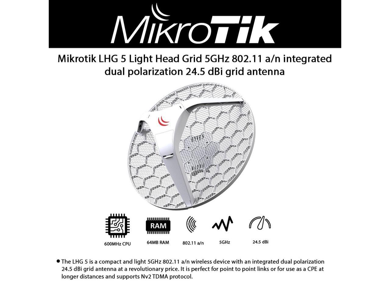 MikroTik - RBLHG-5ND-US - LHG 5 Dual Chain 5GHz 802.11a/n Radio with 24 ...
