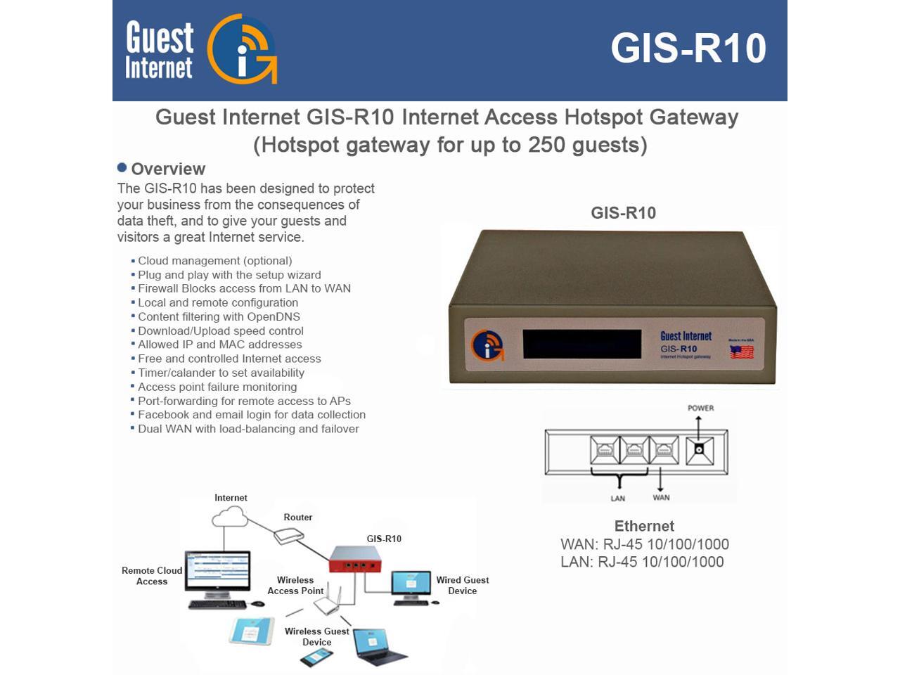 GIS-R10 Hotspot Gateway for businesses up to 250 concurrent users dual ...