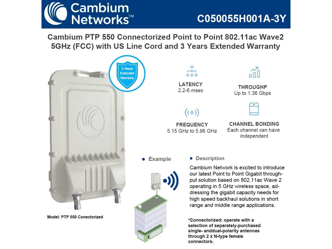 Cambium PTP 550 Connectorized 5GHz 802.11ac Point to Point FCC w/ US ...