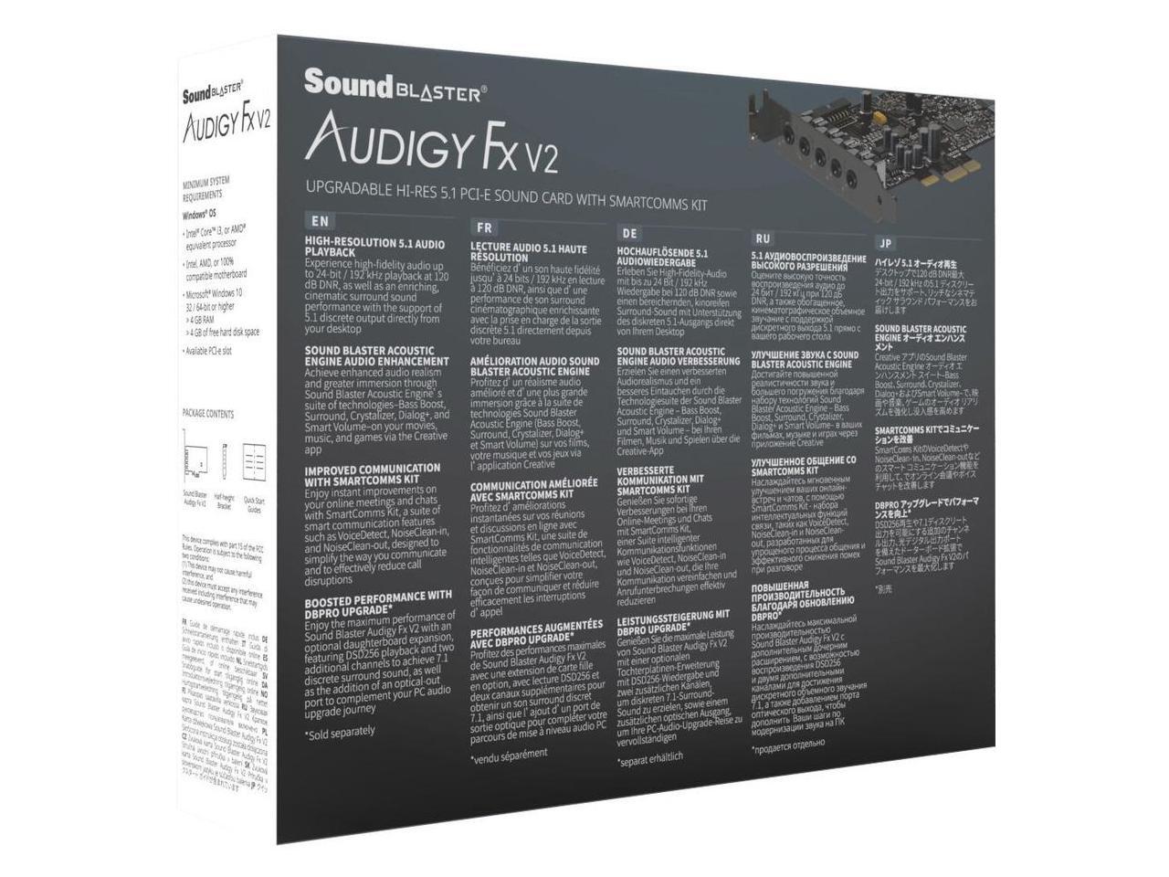 Creative Sound Blaster Audigy Fx V2 Upgradable Hi-res PCI-e Sound Card ...