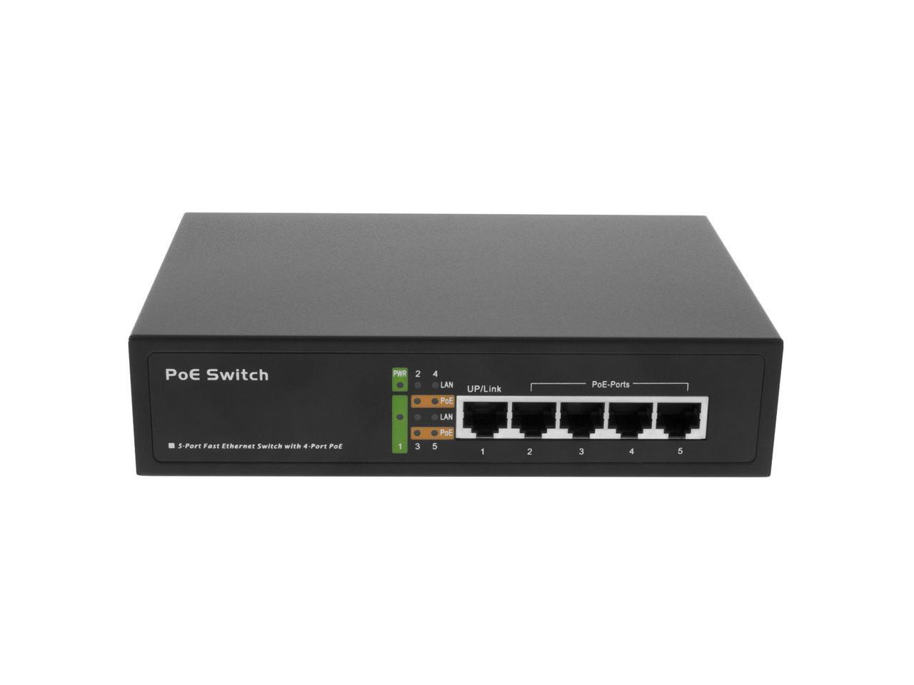 BV Tech POE-SW501 4-Port Full Power PoE Switch, 4 PoE Ports + 1 Uplink ...
