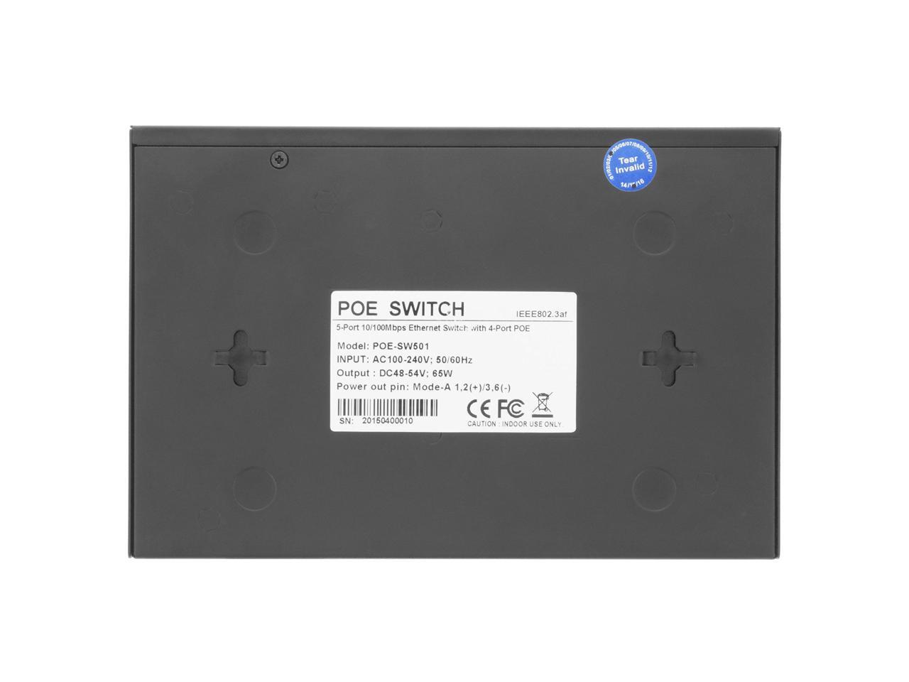 BV Tech POE-SW501 4-Port Full Power PoE Switch, 4 PoE Ports + 1 Uplink ...