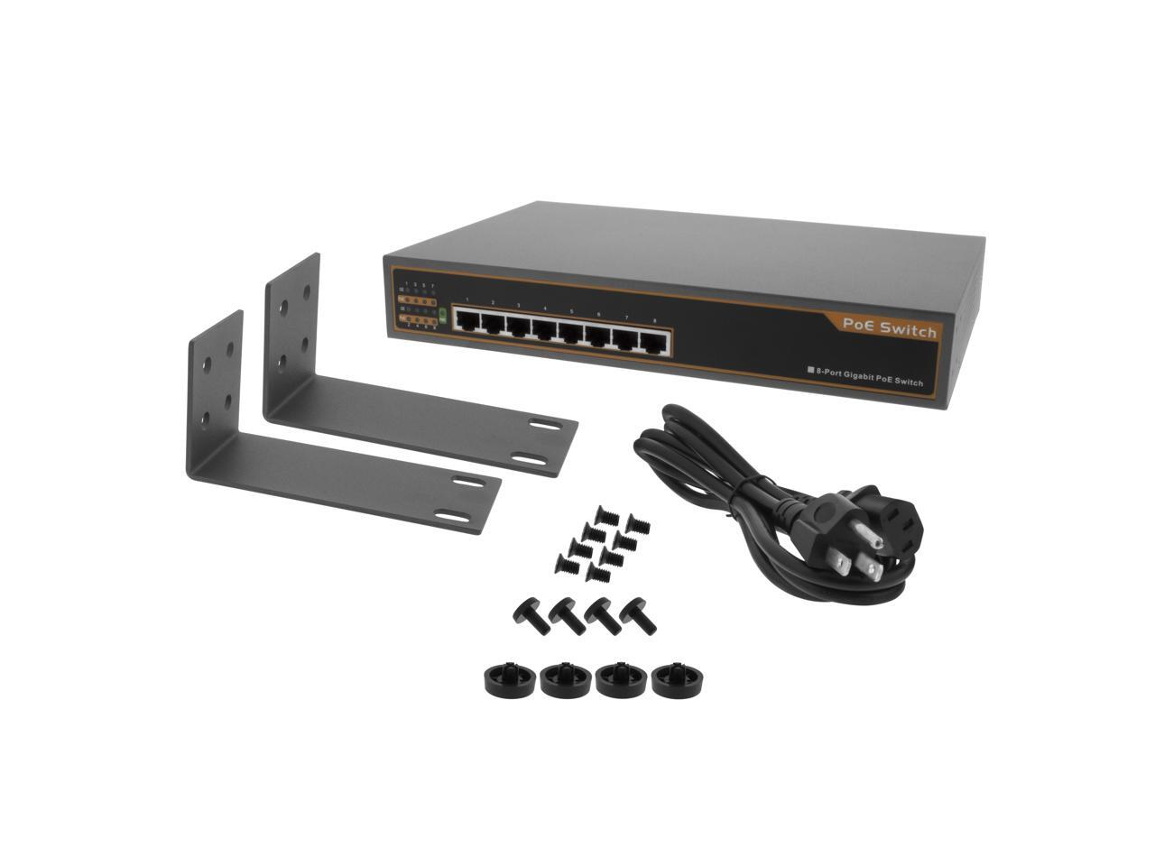 BV Tech PoE-SW800G 8-Port Gigabit Full Power PoE Rackmount Switch, IEEE ...