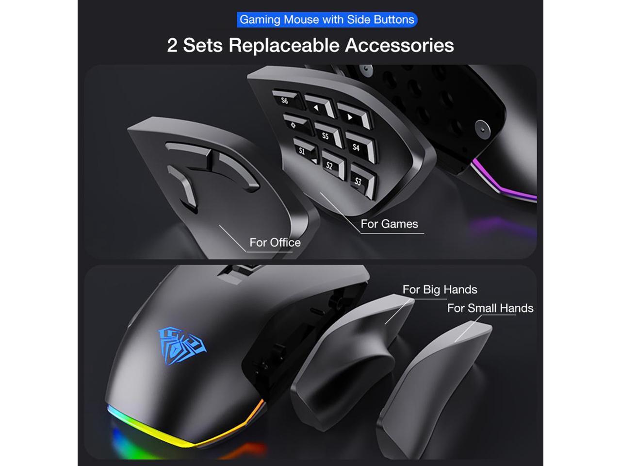 Wired RGB Gaming Mouse with 14-Programmable-Buttons, 4 Interchangeable ...
