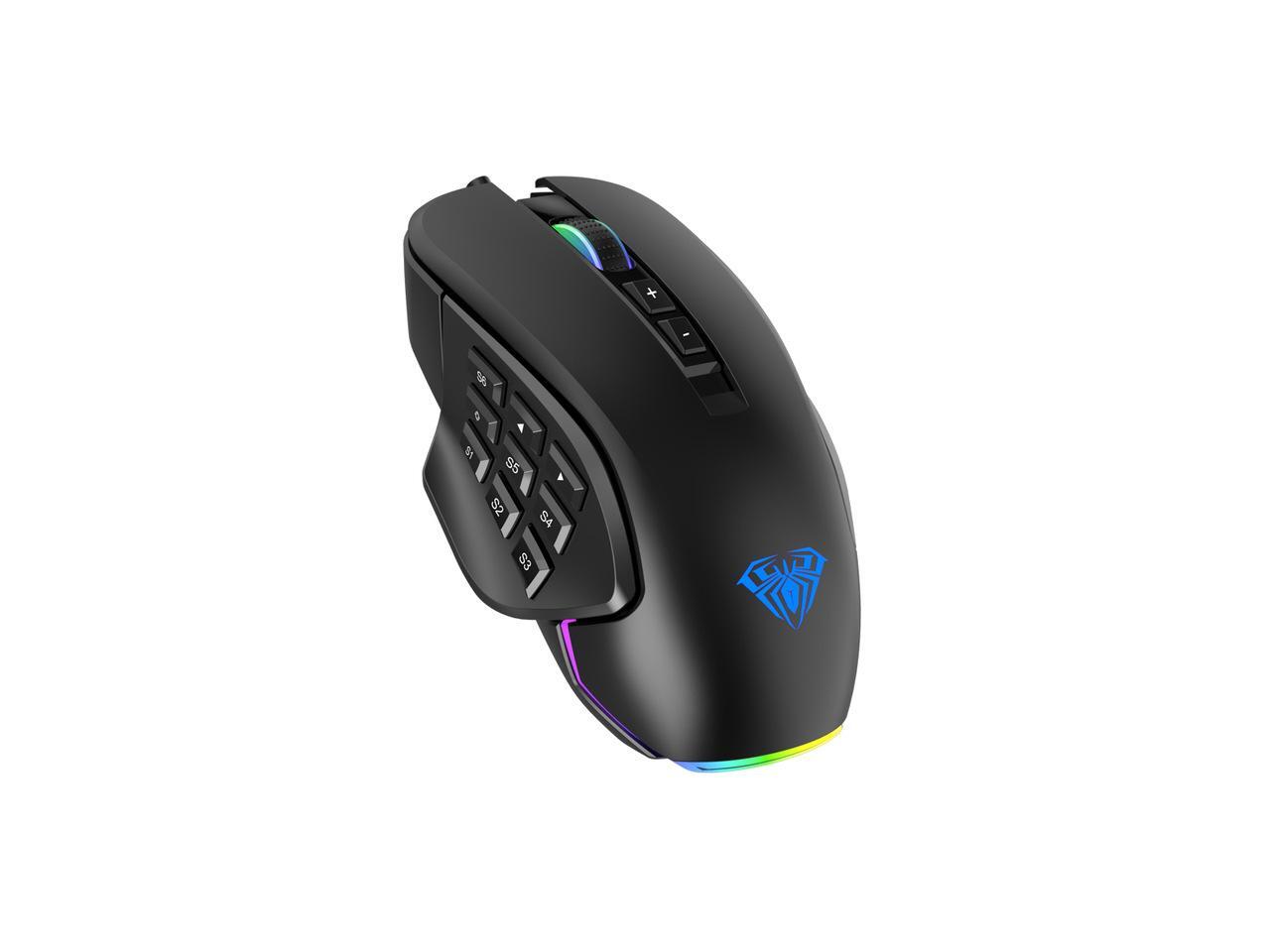 Wired RGB Gaming Mouse with 14-Programmable-Buttons, 4 Interchangeable ...