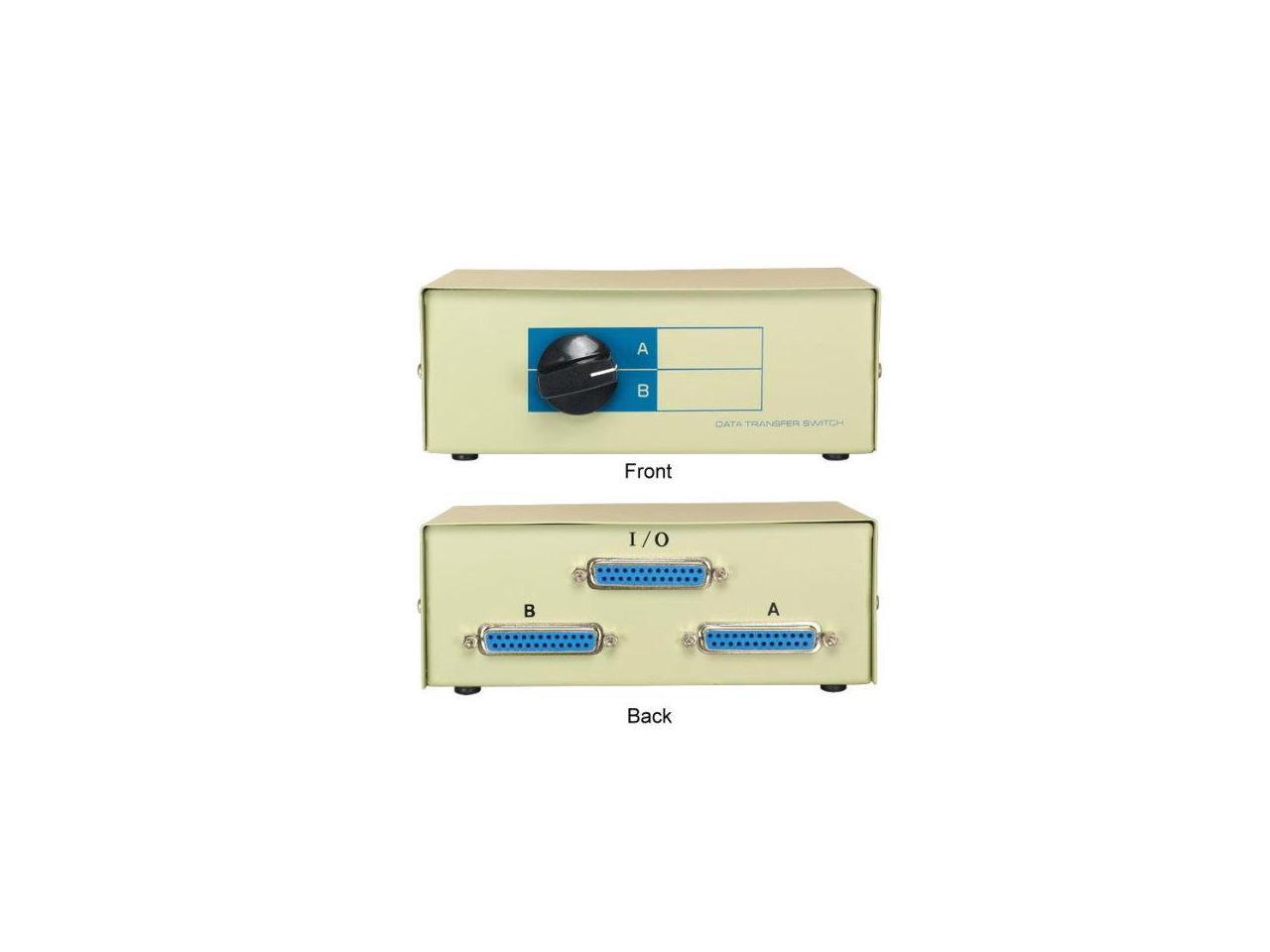 Kentek DB25 2 Way Manual Data Switch Box RS-232 Parallel Serial D-Sub ...