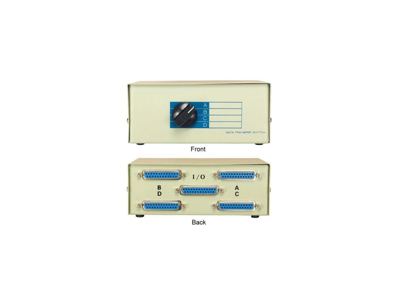 Kentek DB25 4 Way Manual Data Switch Box RS-232 Parallel Serial D-Sub ...
