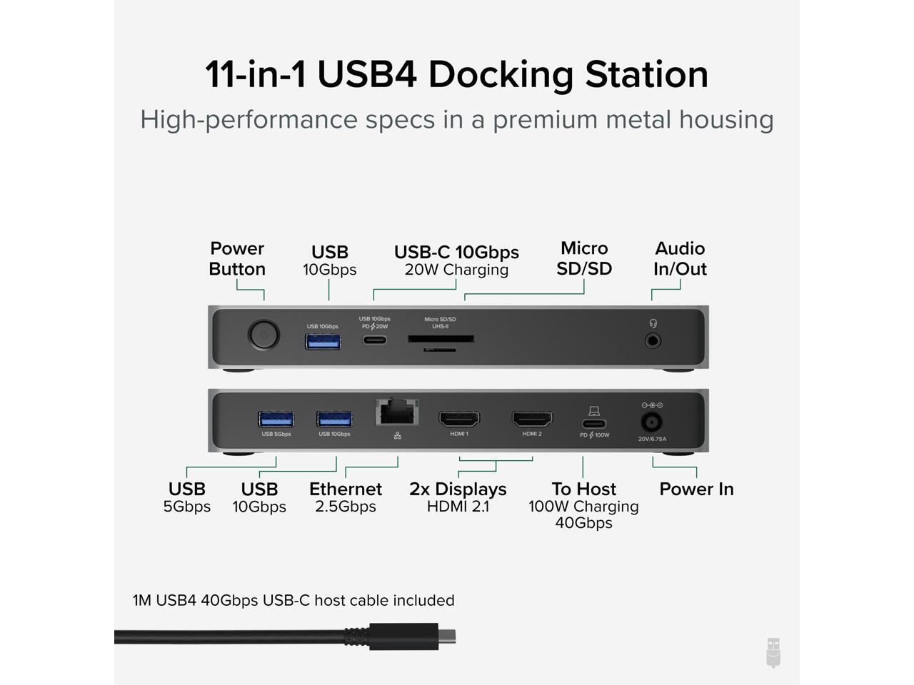 Plugable USB C Docking Station Dual Monitor, 11-in-1, USB4 40G 100W Laptop Charging Dock for ...