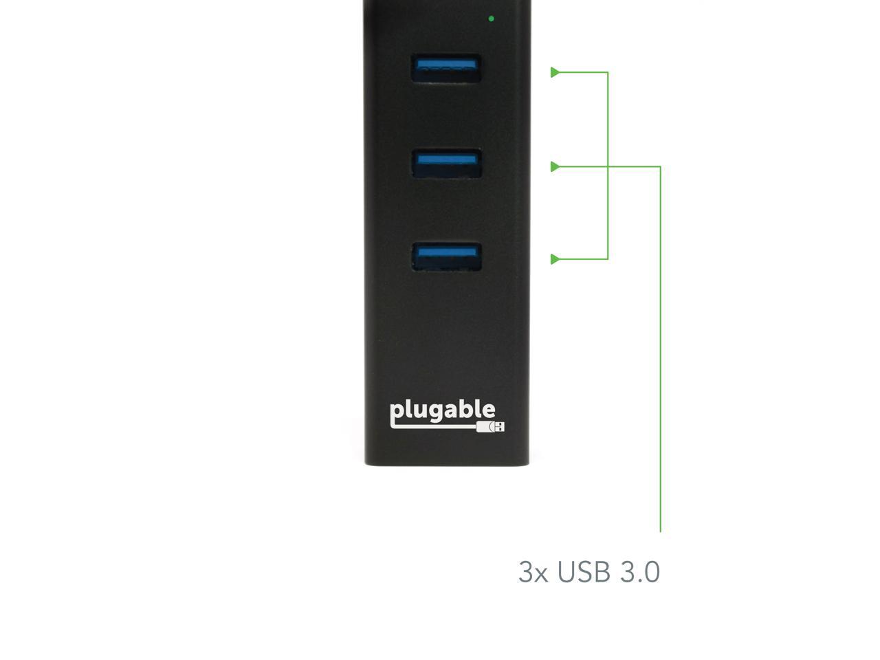 Plugable USB Hub with Ethernet, 3 port USB 3.0 Bus Powered Hub with ...