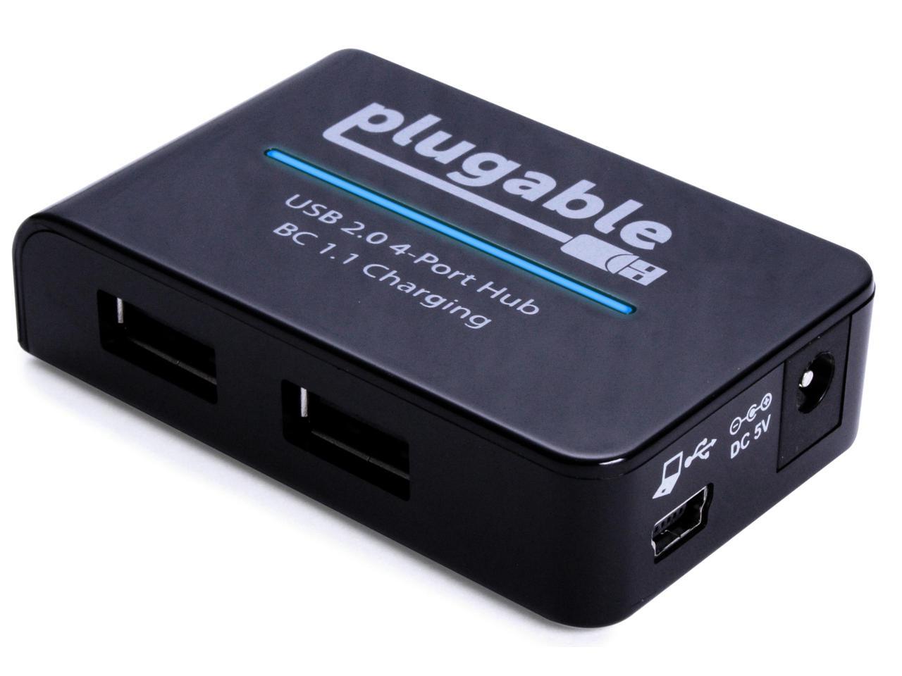 Plugable USB 2.0 4-Port High Speed Hub with 12.5W Power Adapter ...