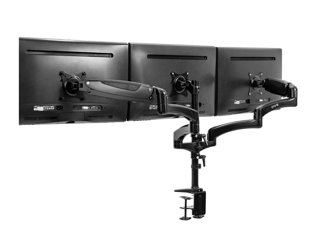 VIVO Triple Monitor Desk Mount, 2 Pneumatic Arms + 1 Fixed, Heavy Duty ...