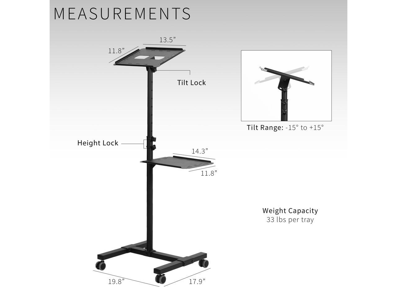 VIVO Black Mobile Rolling Projector Stand | Height Adjustable Projector ...