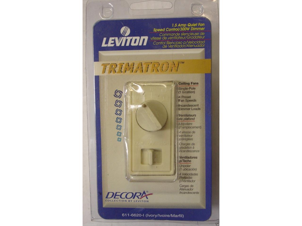 Leviton, 611-6620-I, Ivory, Decora Trimatron 1.5 Amp Quiet Fan Speed ...