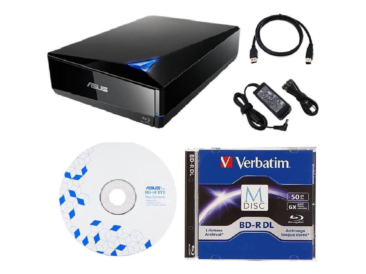 Asus BW-16D1X-U 16x External Blu-ray Drive Bundle with 50GB Verbatim M ...