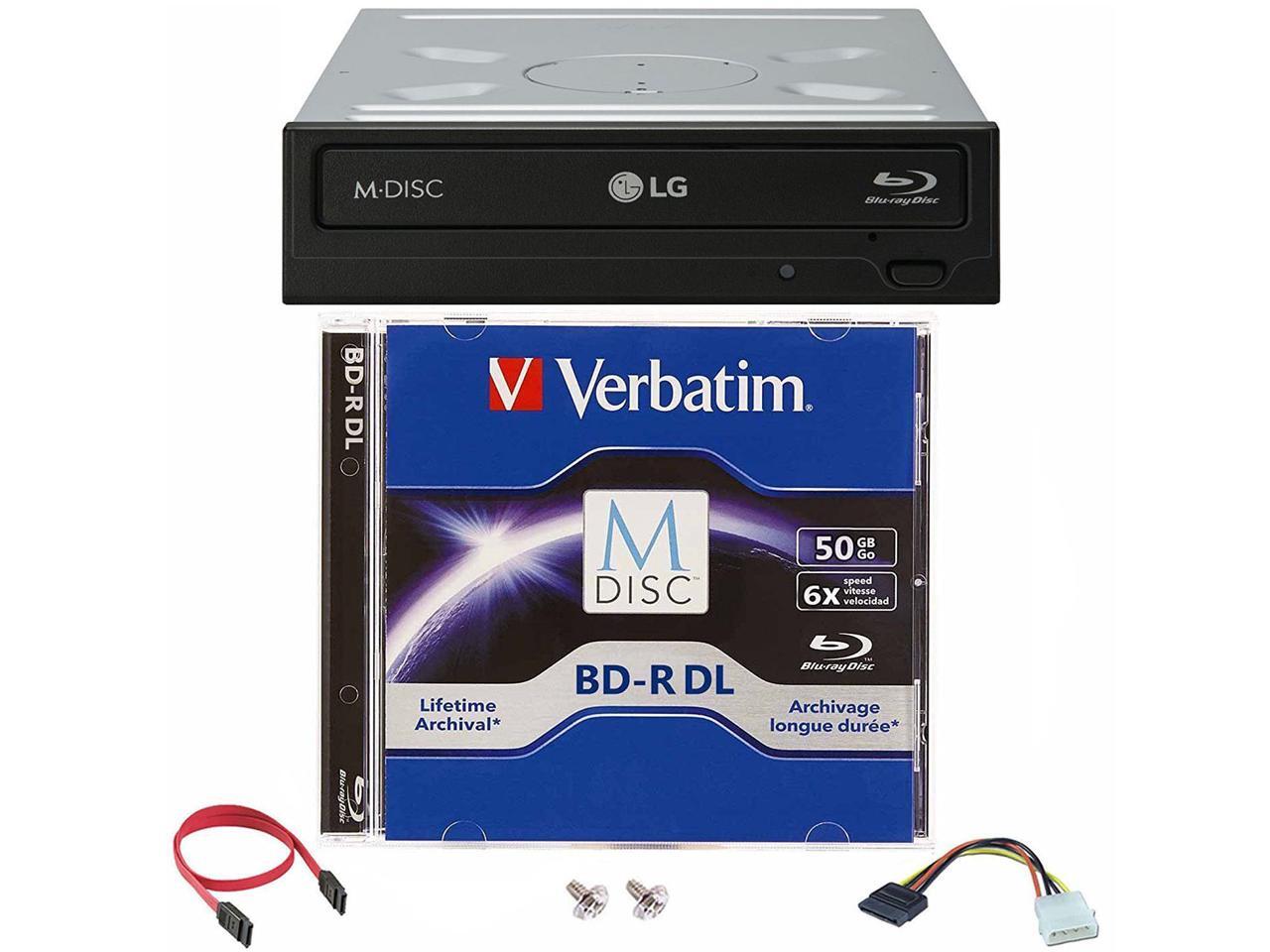 LG 16x WH16NS40 Internal Blu-ray Burner + 50GB Verbatim M-Disc BD-R DL ...