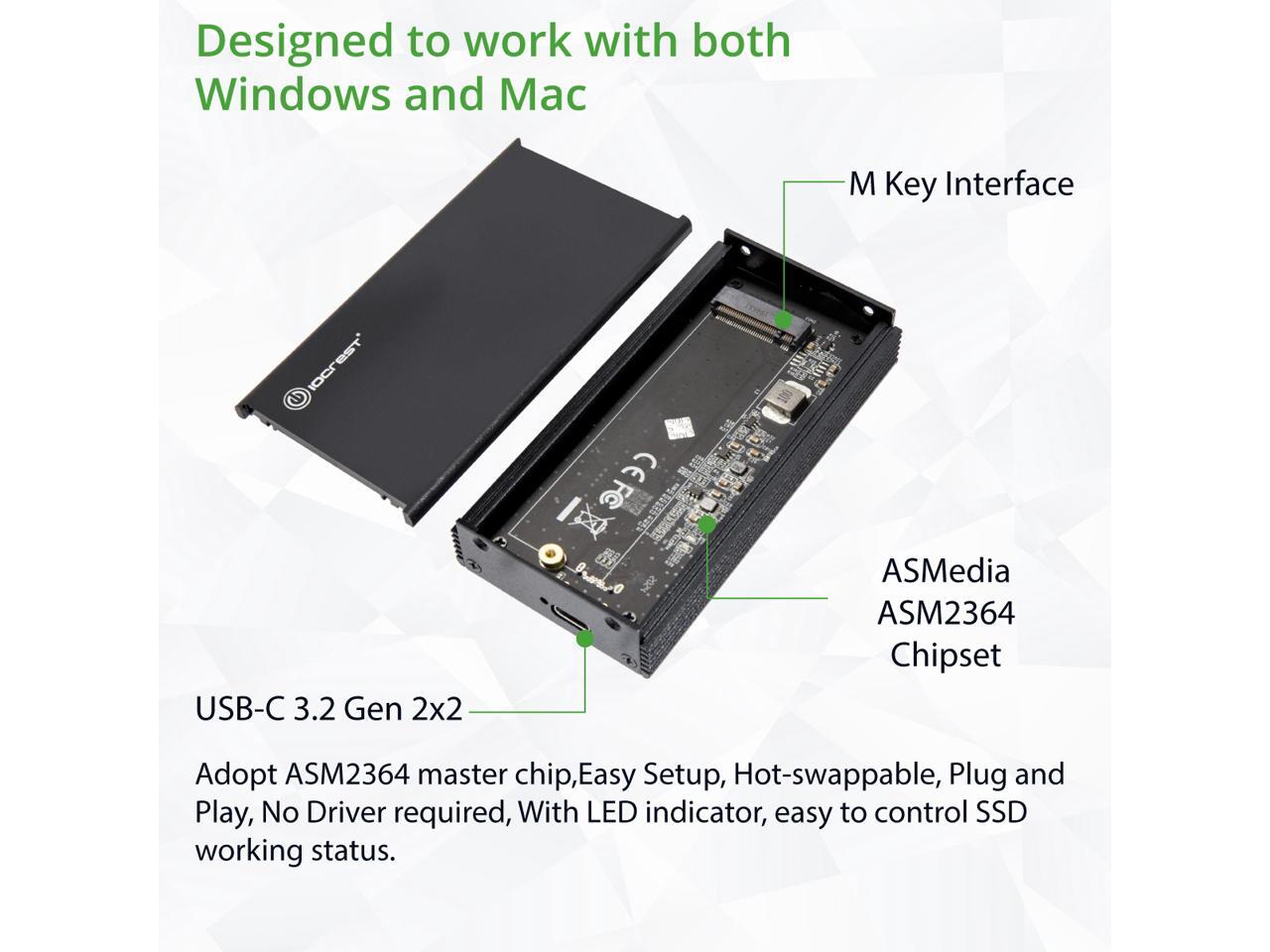 USB-C 3.2 Gen 2x2 M.2 M-key NVME Gen 3x4 SSD External Enclosure Asmedia ...