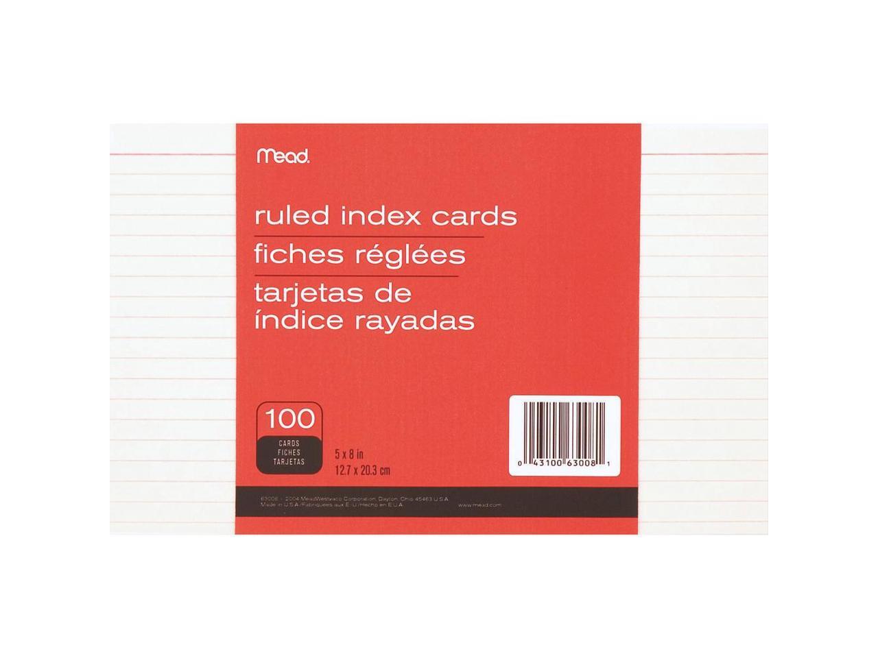 Mead 63008 Printable Index Card, 5" x 8" - 90 lb Basis Weight - 100 ...