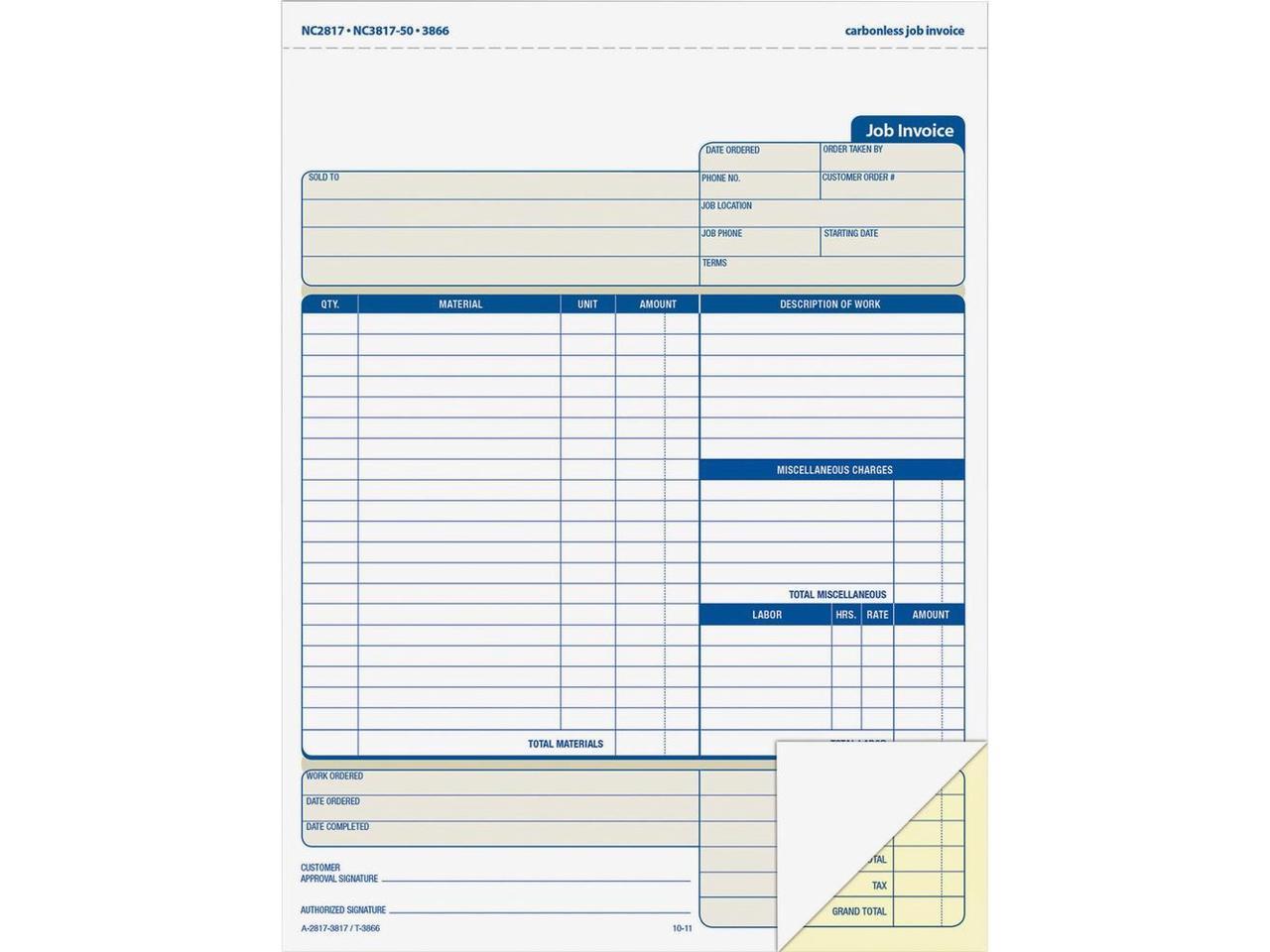 Adams Job Invoice Forms 2-Part Corbels 100 St./BK 8-1/2"x11-7/16 ...