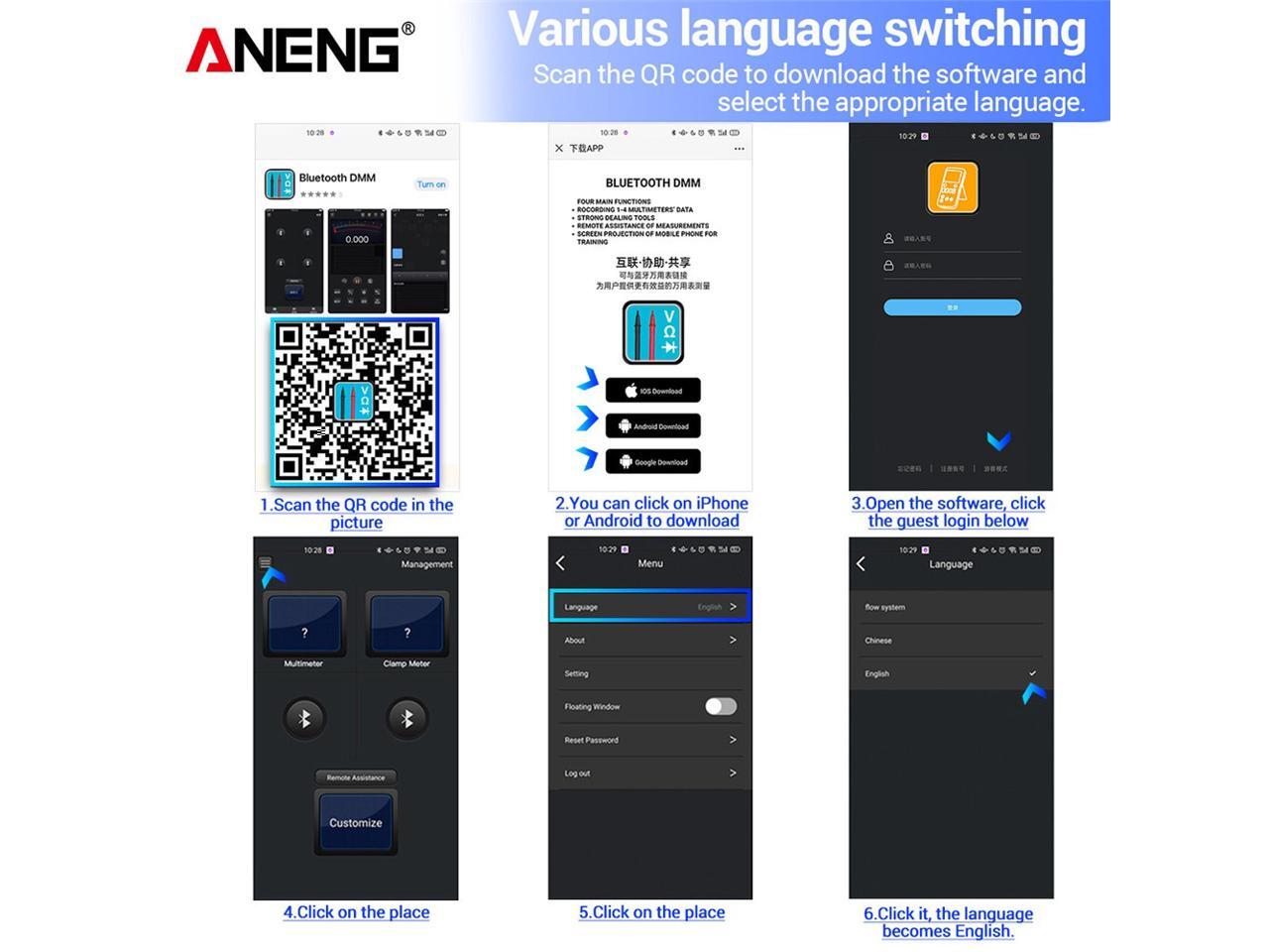 ANENG AN9002 Bluetooth Digital Multimeter 6000 Counts Professional ...