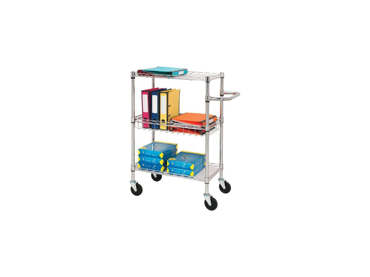 Lorell 3-Tier Wire Rolling Cart 16"x26"x40" Chrome 84859 - Newegg.com