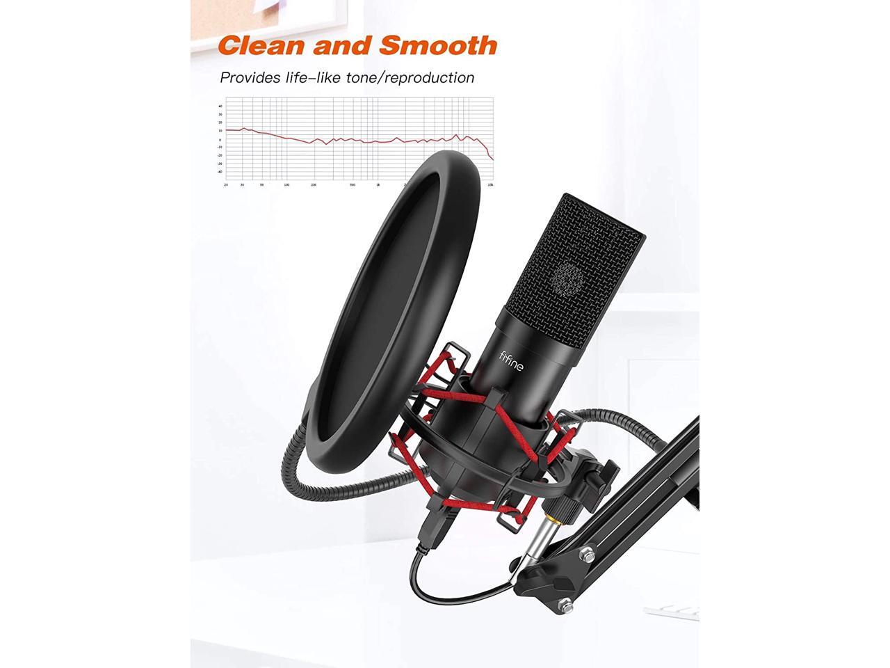 FIFINE USB Gaming Microphone Set with Flexible Arm Stand Pop Filter ...