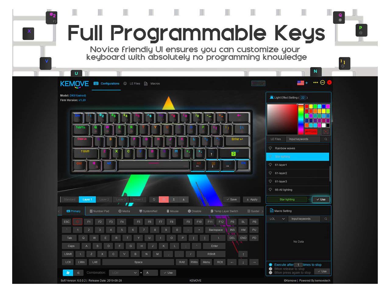 DIERYA DK61E 60% Mechanical Gaming Keyboard, RGB Backlit Wired PBT ...