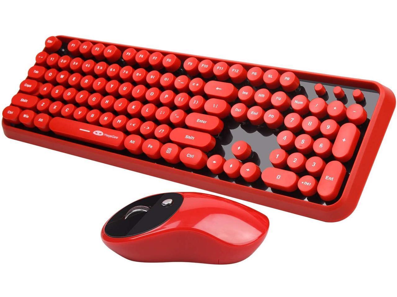 Wireless Keyboard and Mouse Combo, 2.4G Cute Round Mute Keyboard Mouse ...