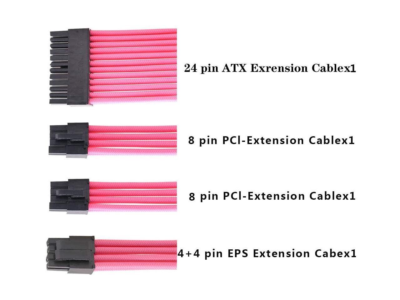 CORN Sleeved Cables PSU Extension Cable Kit, 1x24-PIN 2x8-PIN 1x(4+4 ...