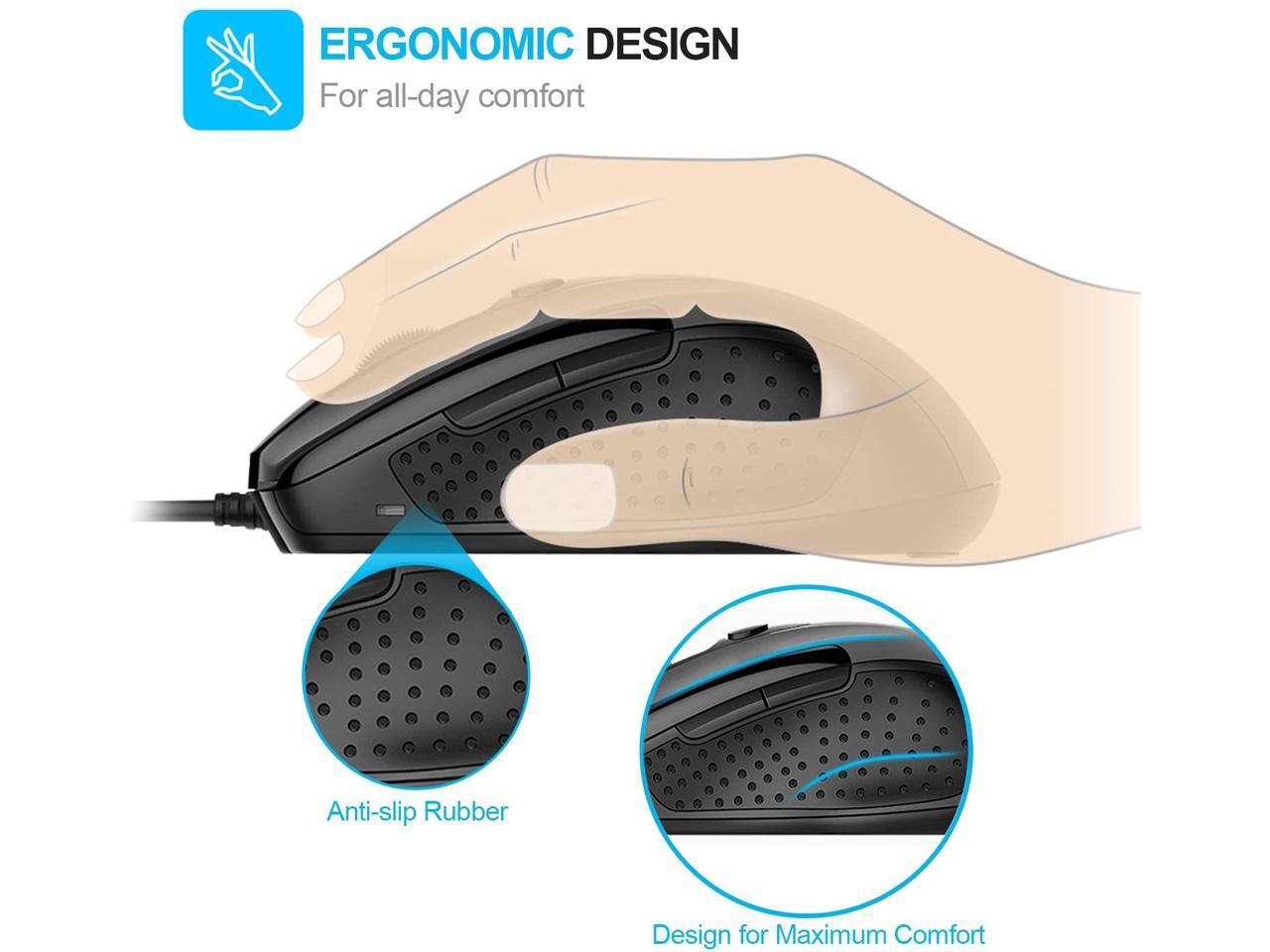 TECKNET 6-Button USB Wired Mouse with Side Buttons, Optical Computer ...