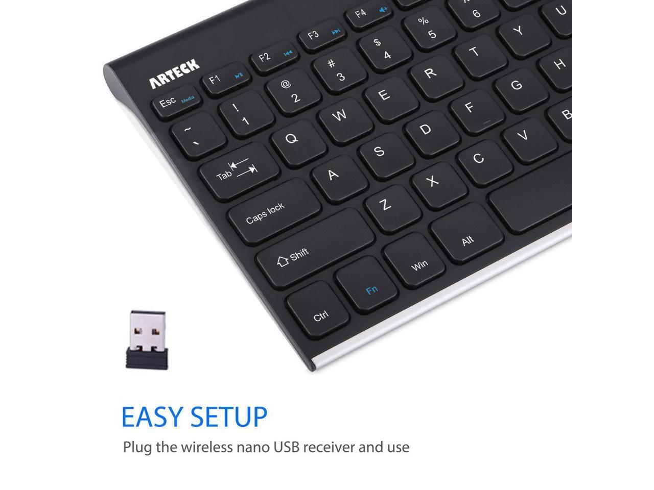 Arteck 2.4G Wireless Keyboard Stainless Steel Ultra Slim Keyboard for ...