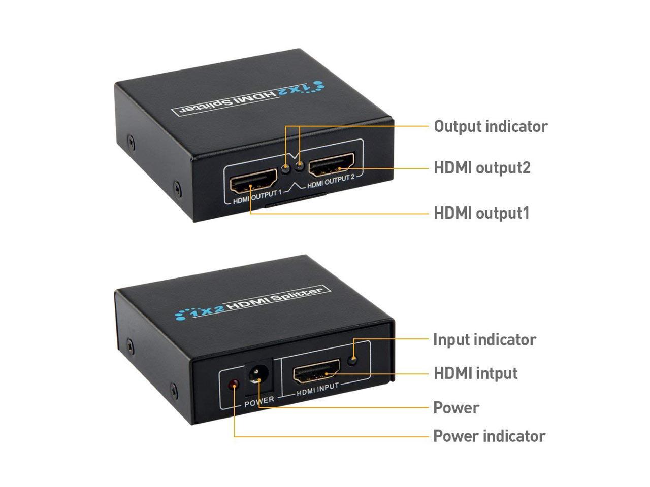 CORN HDMI V1.3b 1x2 1 to 2 1440P Splitter 1 in 2 out for Dual Display ...